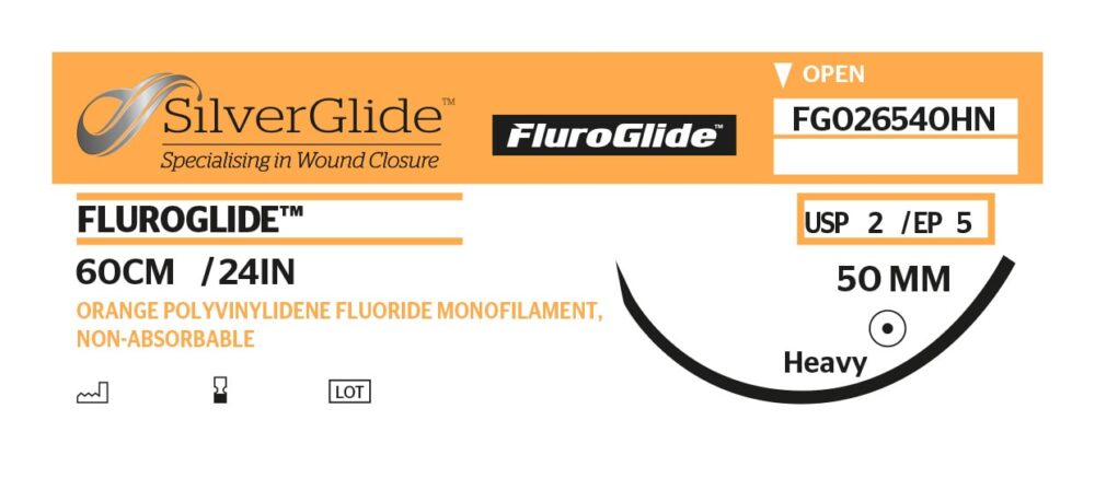 FG02650HN FLUROGLIDE Polyvinylidene Fluoride Suture Gauge 2 – SilverGlide™
